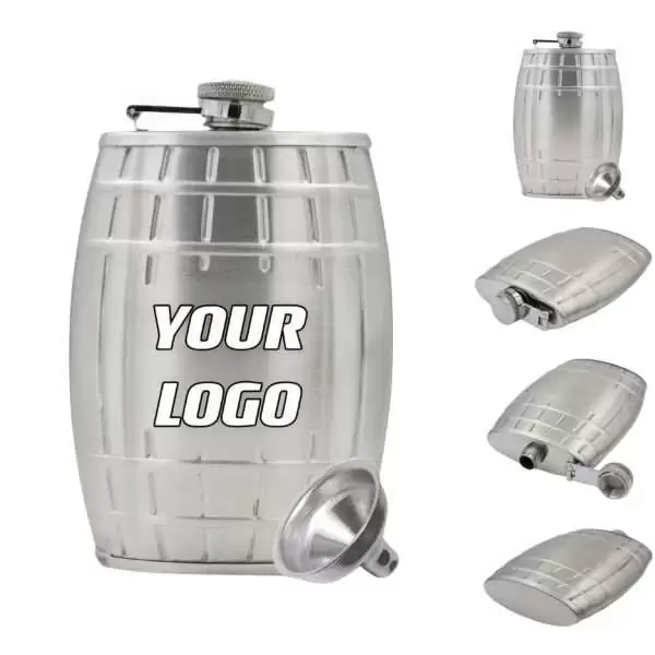 6 oz Barrel Shape Stainless Steel Liquor Flask - Daisy Promos Inc.